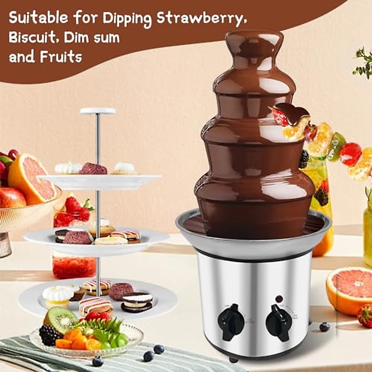 Stainless Steel Electric Chocolate Fondue Fountain Machine 4-Pound Capacity (4 Tier)