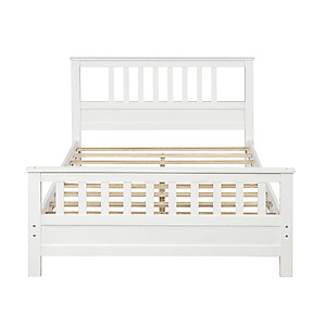 LostCat Full Size Bed Frame with Headboard and Footboard, Wood Platform Bed for Kids, Girls/Boys, Wood Slat Support, No Box Spring Needed, Easy Assembly, White