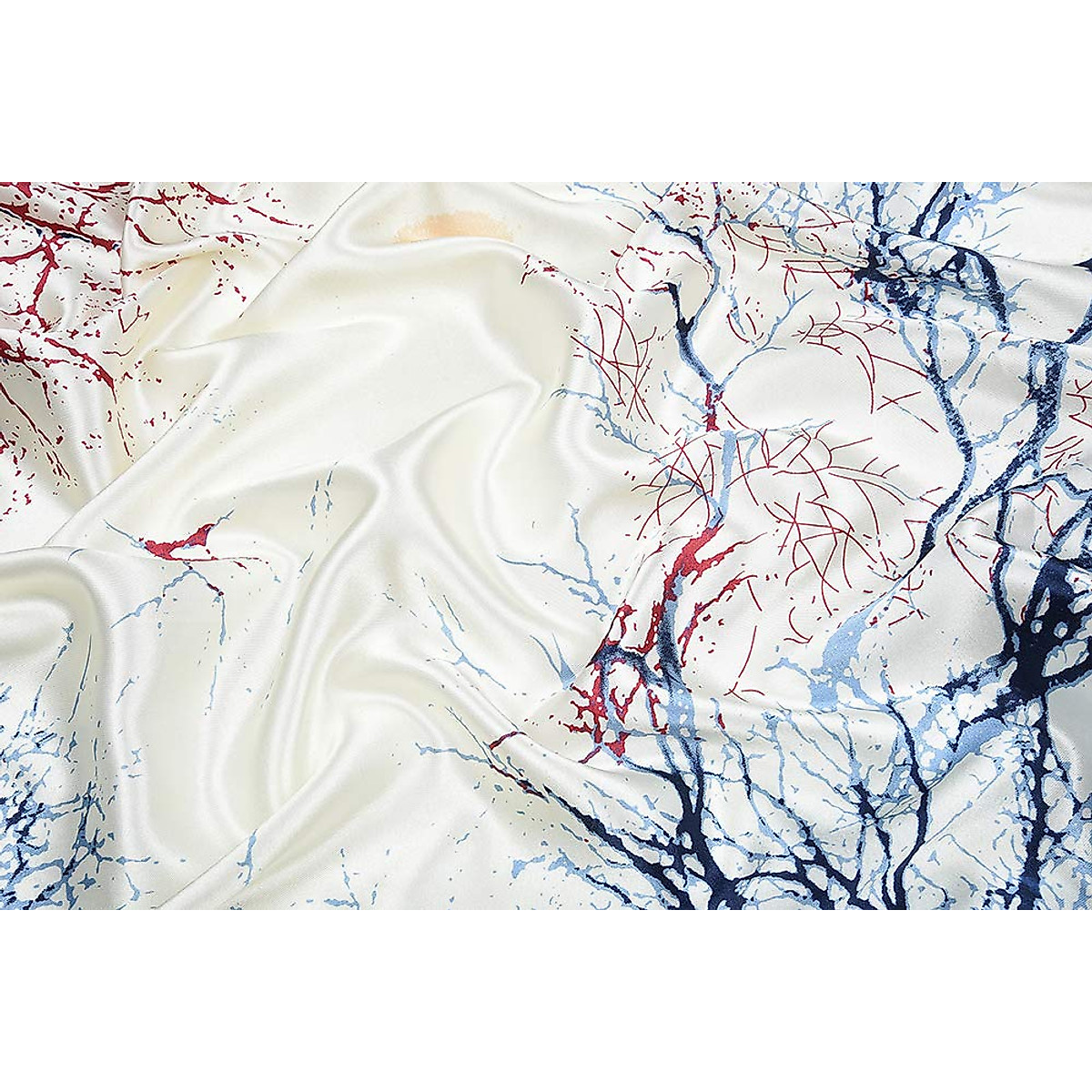 corciova 35 x 35 Large Bandana Women Satin Tie Square Headband Silk Like Hair Scarf Wrap Headscarf Prussian Blue Beige Trees