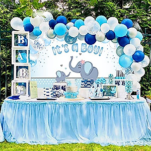 Elephant Baby Shower Backdrop Banner Blue Gray Baby Shower Decorations for Boy, Large Fabric Rustic Animal Theme Birthday Party Supply, It's A Boy Background Decor, Photography Props 72.8 x 43.3 Inch