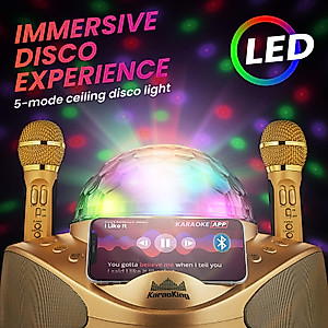 KaraoKing New 2020 Karaoke Machine – for Adults and Kids –2 Wireless Karaoke Microphone, SD Card, USB, Bluetooth Compatible, Lights Function– Home, Bachelor Party, Picnic, Outdoor/Indoor [G308 Gold]