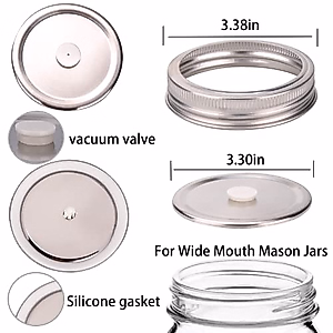 ziHenryDa Fermenting Lids, Vacuum seal cap Compatible with FoodSaver Vacuum Sealer, Food Storage/fermentation lids/Freshness Mason Jar Vacuum Seal Lid,6 set stainless Steel Lids+Accessory Hose,86mm