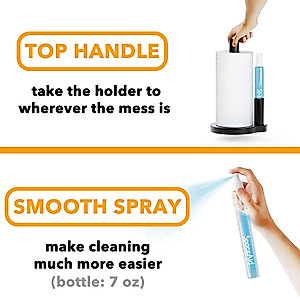 SpaceAid SprayNeat Paper Towel Holder with Spray Bottle, Countertop Paper Towels Dispenser Stand with Sprayer Inside Center, Under Cabinet Papertowels Roller for Kitchen (Black)