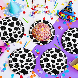 patscorai 100 Pcs Cow Print Plates 7 Inch Cow Print Paper Party Supplies Disposable Dinner Dessert Plate Cow Theme Birthday Party Baby Shower Picnic Decorations (White)