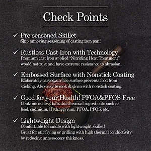 UPIT Master Preseasoned Cast Iron Skillet, Nonstick Rustproof Lightweight Pan with Wooden Handle, 9.5 inches