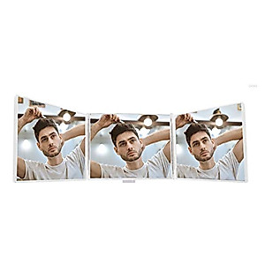 Belvadore 3 Way Mirror for Own Haircuts | Strong Metal Hooks | Trifold 360° Barber Mirror for Self Hair Styling, Shaving & Cutting | Haircut Tools to Self Cut at Home for Men & Women System