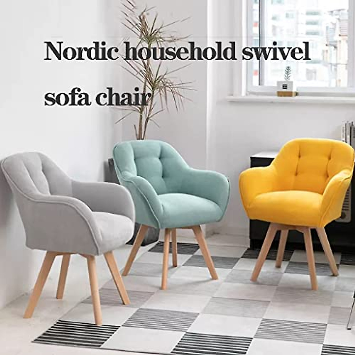 WIGSELBL Desk Chair Modern Velvet Armchair 360° Rotation Office Chair Medium Back Upholstered Swivel Accent Chair with Wood Legs Vanity Chair for Living Room Bedroom Study (Color : Green)