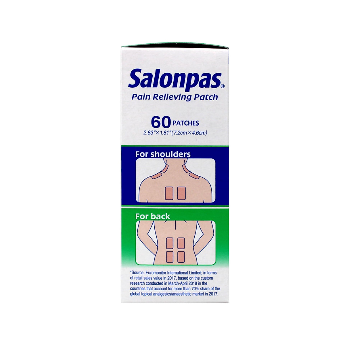 Salonpas Pain Relieving Patch, Extra Strength Topical Analgesic, 60 Ct (Pack of 2)