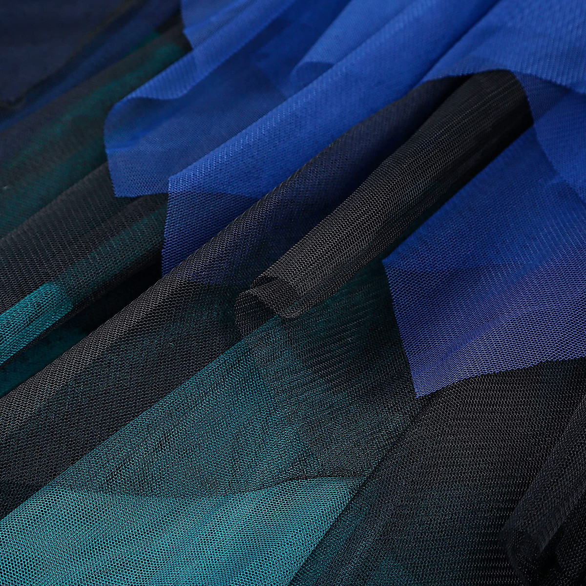 Women's Tulle Skirt A-Line High Low Asymmetrical 3 Layered Midi Length Elastic Waist Tutu Skirts (Black Green)