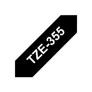 Brother Tze355 Tze Standard Adhesive Laminated Labeling Tape, 1-Inch W, White On Black