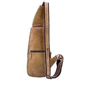 BULLKNIGHT Genuine Leather mens Chest Bag Casual Crossbody Bag Shoulder Sling Bag Travel Hiking Backpack HBK-XB019 (BROWN#2)