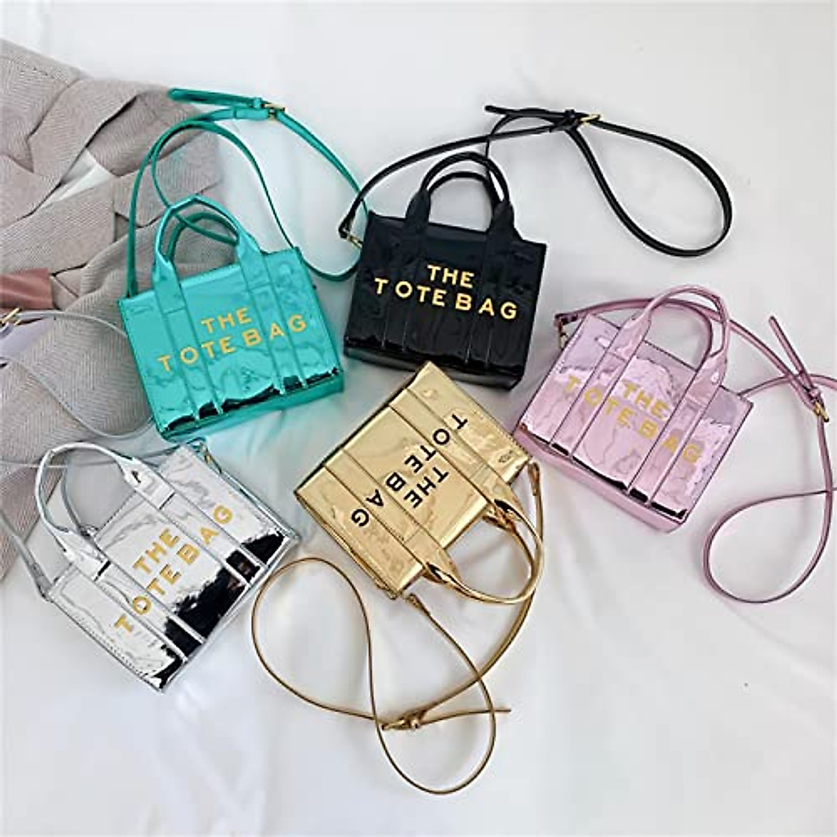 Cooble Shiny Tote Bags Faux Leather Handbag Tote Purse Crossbody Bag Satchel Bag Shoulder Bag for Women (Gold)