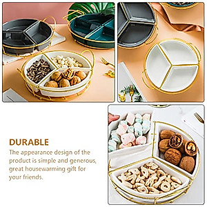 Angoily Ceramic Divided Serving Tray with Handles, 3 Sectional Appetizer Serving Tray, Round Veggie Tray for Serving for Party for Fruit, Candy, Snacks, Parties (White)