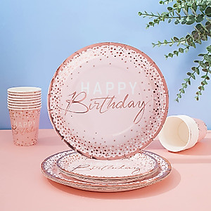 175PCS Happy Birthday Plates and Napkins Party Supplies, Paper Pink and Rose Gold Plates and Napkins with Rose Gold Plastic Forks Knives Spoons Serve 25 Guests for Girl Women Birthday Party Decoration