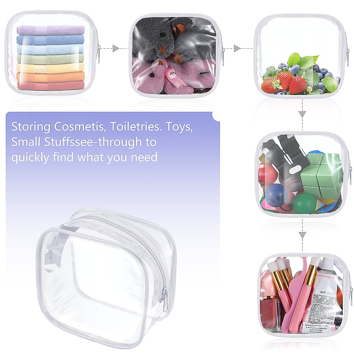 Weewooday 6 Pcs Mini Clear Toiletry Makeup Bag Small PVC Travel Bag Waterproof Plastic Cosmetic Bag with Zipper Portable Cosmetic Makeup Bag for Vacation Bathroom Organizing(Transparent)