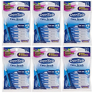 DenTek Easy Brush Interdental Cleaners, Brushes Between Teeth, Wide, Mint Flavor, 16 Count, Pack of 6