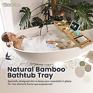 Bomba Bathtub Caddy – Natural Bamboo Bathtub Tray with Soap Holder – Durable Anti-Slip Bathtub Caddy Organizer – Extendable Bathroom Tray – Eco-Friendly and Safe Bamboo Organizer Tray