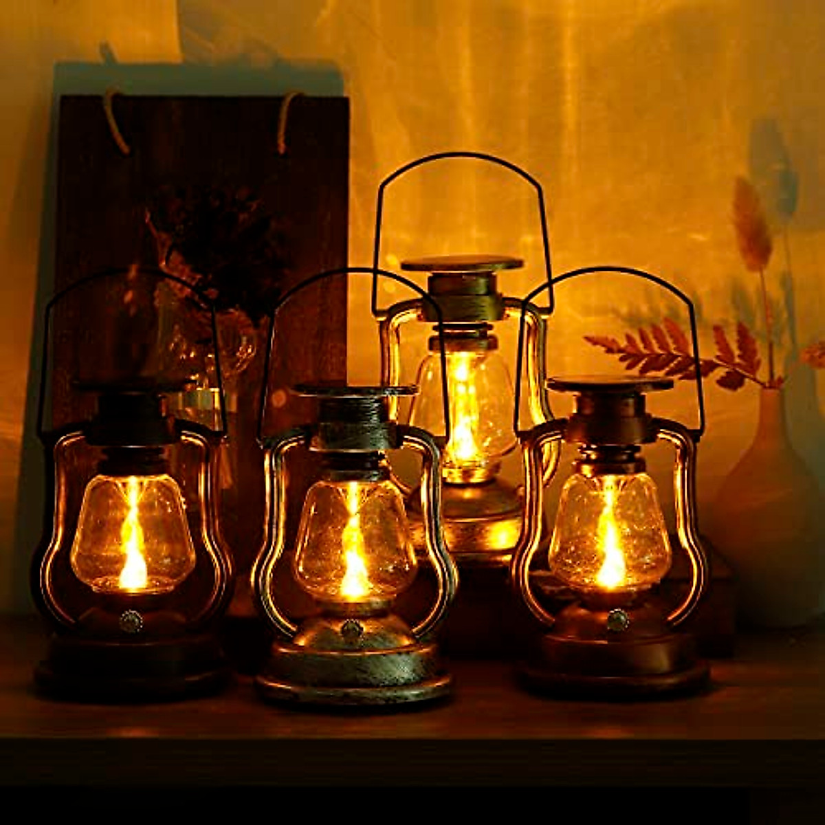 Solar Lantern Outdoor Hanging Solar Lights Dancing Flame Christmas Decor Vintage Led Waterproof Camping Lamps Landscape Decor for Table Patio Garden Yard Pathway Porch (Copper)