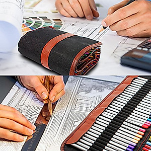 2 Pack Colored Pencils Roll, SENHAI 48 Slot+ 72 Slot Canvas Pencil Organizer Bag/Wrap Rollable Pouch for School, Office, Travel