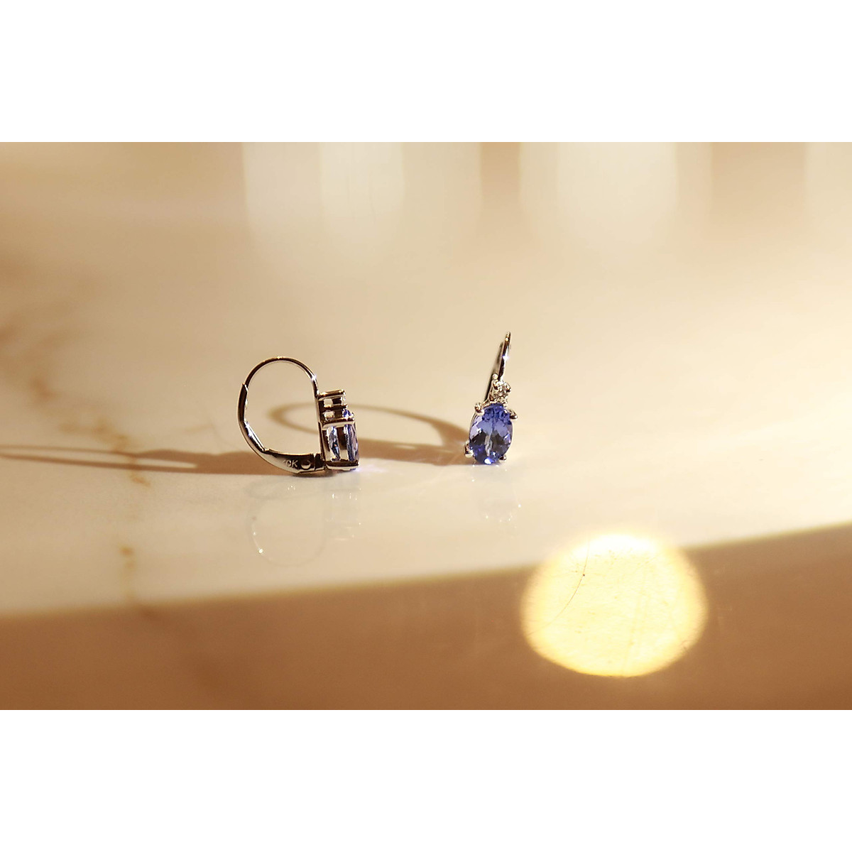 Gin & Grace 10K White Gold Natural Diamond (I1,I2) & Genuine Tanzanite Lever Back Earring for Women