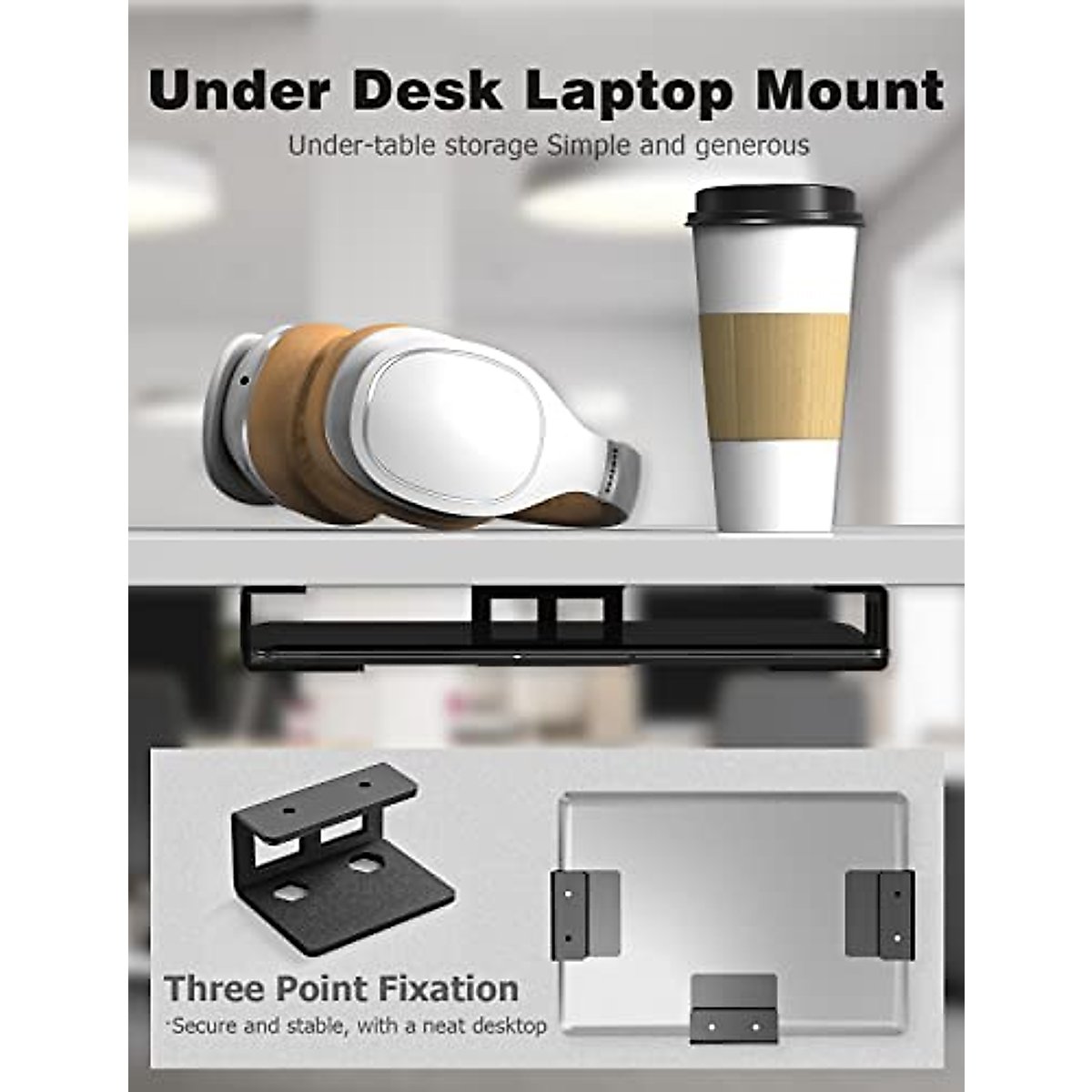 Mellbree Under Desk Laptop Mount, 2023 Upgraded EVA Sponge Full Wrap Type Under Desk Laptop Holder Suitable for Devices Less Than 1.4" Thick, Such as Laptops, Macbooks, Keyboard, Routers