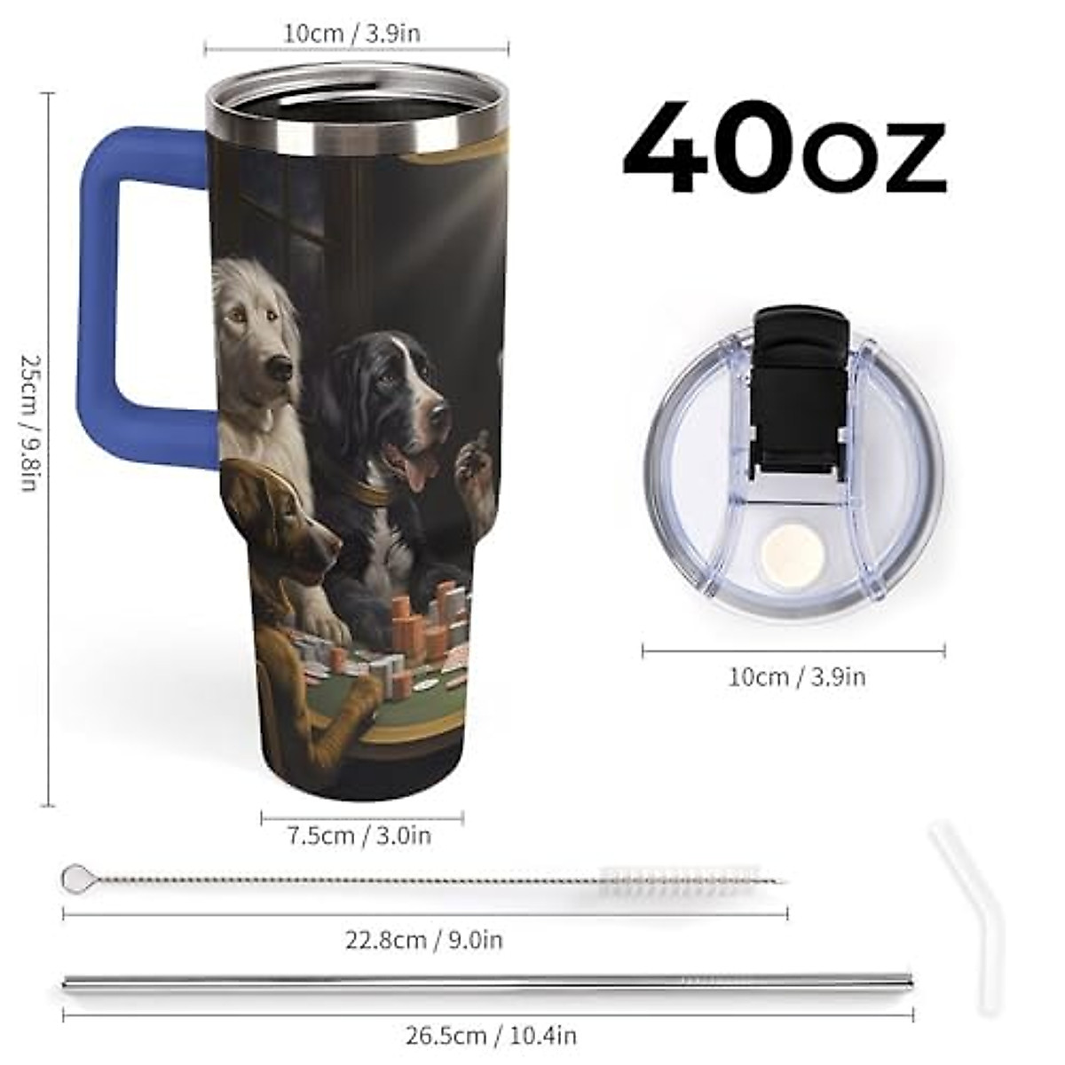 Pokers Dogs Playing Cards 40 Oz Stainless Steel Cup Travel Tumbler with Handle and Straw Lightweight Coffee Mug for Home Office