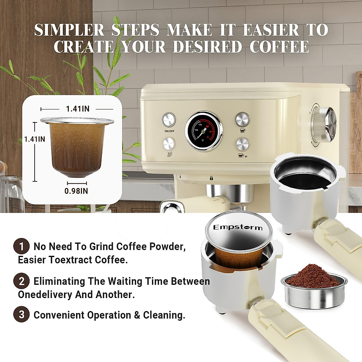 Empstorm Espresso Machine Latte Coffee Makers 20 Bar, 2 IN 1 Professional Cappuccino Machine and Milk Frother Steam Wand Compatible for NS Original Capsules for Home Brewing