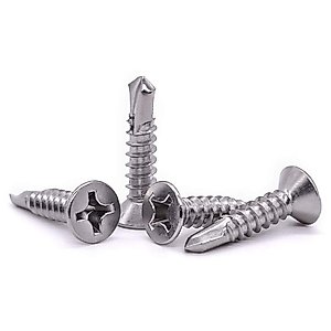 #6 x 1/2" Flat Phillips Drive Head Self Drilling Screws for Metal, 410 Stainless Steel Sheet Metal Tek Screws, Countersunk Head, Quick Self Tappers for Indoor Outdoor, 100 pcs