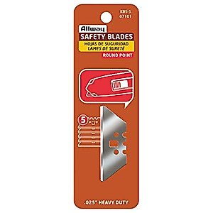 ALLWAY KBS5 3-Notch Safety Knife Blades, Rounded Point, 5 Pack