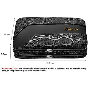 ESARORA Manicure Set, 20 in 1 Stainless Steel Professional Pedicure Kit Nail Scissors Grooming Kit with Mirror and Black Leather Travel Case, Double Layer