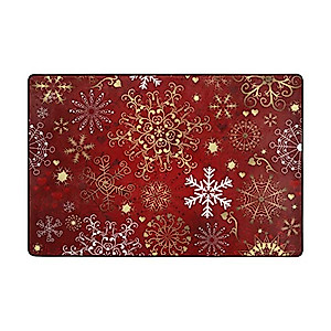 SUABO Christmas Area Rug, Red Snowflakes Non Slip Area Rug Nursery Rug Floor Mats Carpet for Living Dinning Room Bedroom Kitchen 2'x3'