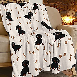 Dachshund Blanket Cute Soft Cozy Dachshund Fleece Blanket Warm Fuzzy Weiner Dog Paw Throw Blanket Dachshund Gifts Stuff for Women Kids Bed 40"X50"