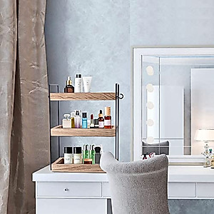 3-Tier Bathroom Countertop Organizer - Wood Bathroom Countertop Vanity Organizer Bathroom Trays for Counter, Skincare Organizer Makeup Cosmetic Holder Standing Storage Shelf, Kitchen Spice Rack