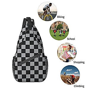 Black And Gray Checkered Sling Backpack Chest Bags Crossbody Shoulder Bag Travel Hiking Daypack for Women Men