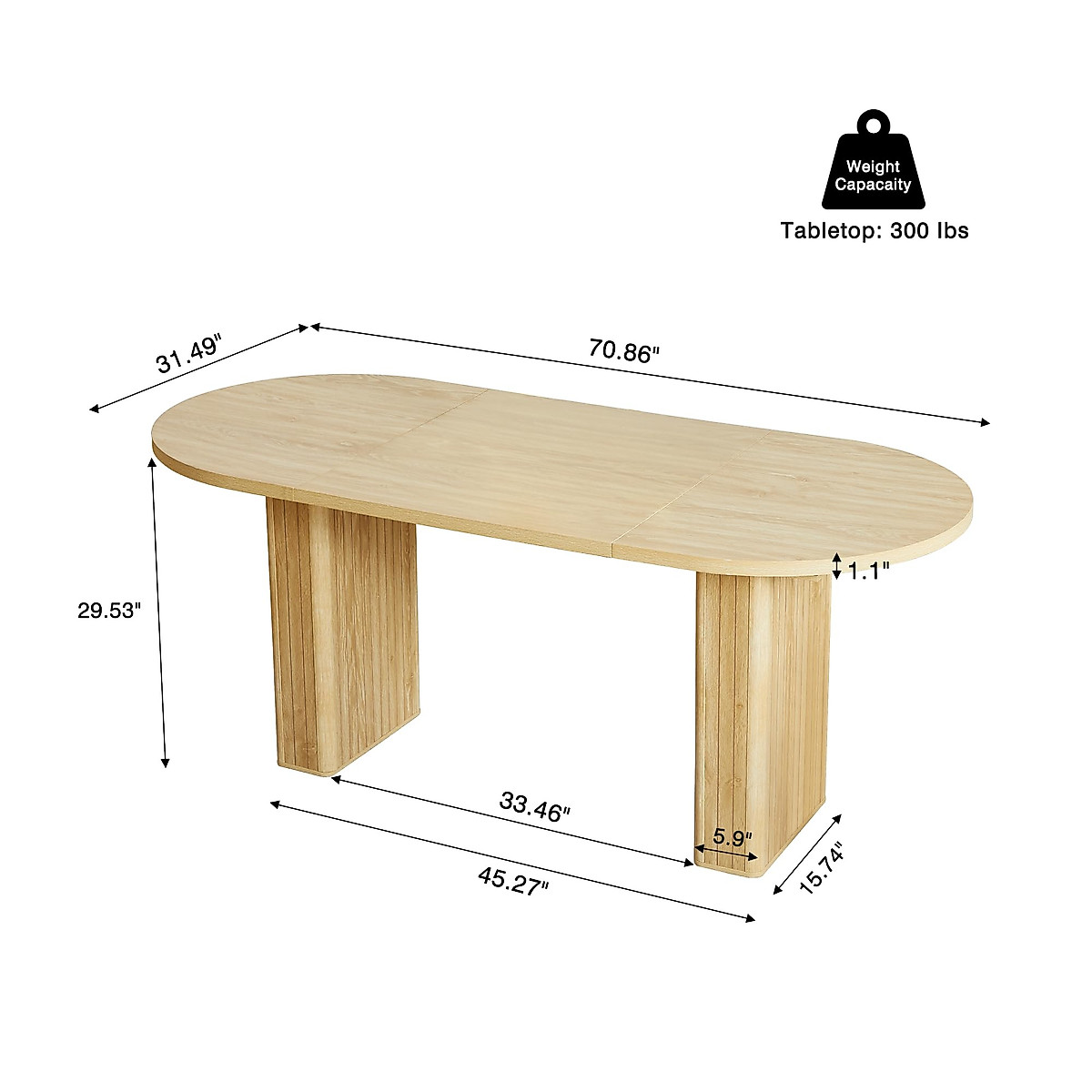 70.8 Inch Kitchen Dining Table for 6-8 People, Oval Kitchen Table with Wood Strip Base, Modern Farmhouse Large Round Dining Room Tables for Kitchen Living Room (Natural)