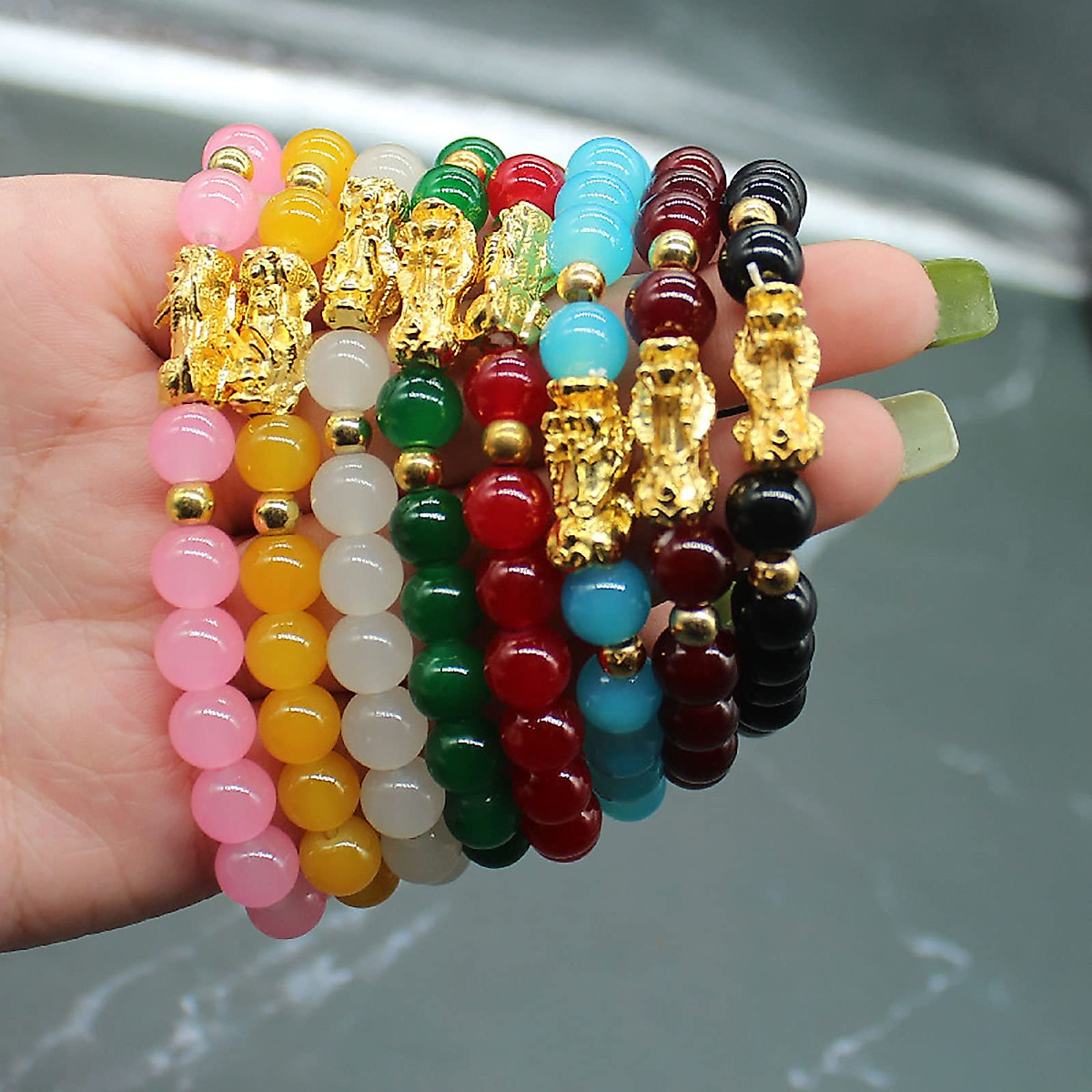 ZMANYIJEW 8 Pack Feng Shui Bracelets Pixiu Fortune Beaded Bracelet Fashion Colorful Men Women Good Luck Bracelets (8PCS, Alloy)