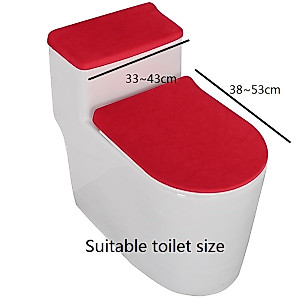 Toilet Tank Lid Cover and Toilet Lid Cover, Bathroom Toilet Lid Seat Cover Set,Toilet Protector Cover，Stretch Washable Spandex Fabric, Fits Most Toilet Tanks & Lids，Hotel and Home，Red (5)