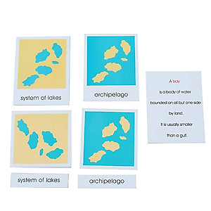 Kghios Land and Water Form Cards Set- Montessori Materials for Kids Geography Educational Tools Preschool Early at Home Learning Toys