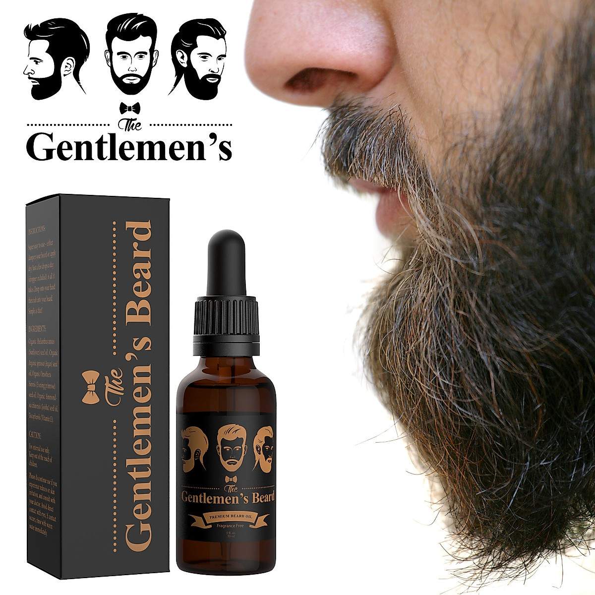 The Gentlemen's Premium Beard Oil - Conditioner Softener - All Natural Fragrance Free - Softens, Strengthens and Promotes Beard & Mustache Growth - Leave In Conditioner Moisturizes Skin