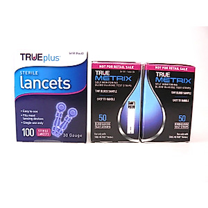 True Metrix Blood Glucose Test Strips 100ct and True Plus 30g Lancets 100ct