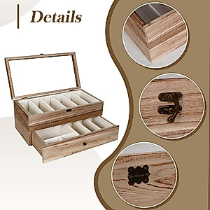 Fly2Top Knife Display Case for Pocket Knives: Wooden Pocket Knife Holder Organizer with Drawer for Folding Knife Butterfly Knives Collections Storage