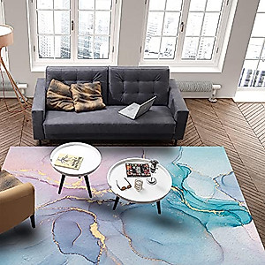 Abstract Marble Modern Pink Blue and Golden Marble Art Textured Rectangular Area Rug Non-Slip Stain-Proof Household Sofa Floor Mat Bedroom Bedside Carpet for Living Dining Room,2x3 Feet