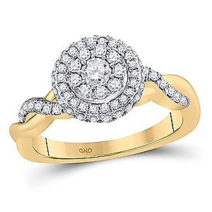 10kt Yellow Gold Round Diamond Halo Bridal Wedding Engagement Ring 3/4 Cttw