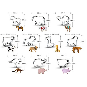 Animal Cookie Cutters Shapes for Kids Baking Large - Safari Zoo Animals 10 Piece Cookie Cutter Set with Horse, Polar Bear, Camel, Cow, Lion, Giraffe, Tiger, Kangaroo, Elephant, Pig Cookie Cutter Mold