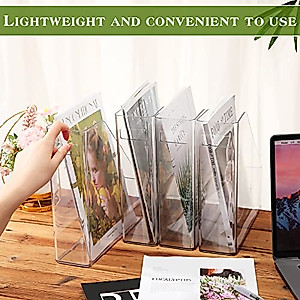 12 Pcs Clear Acrylic Magazine File Holder Plastic Desk Organizer with Handle Basics Vertical Magazine Rack Desk Folder Document Storage Organizer for Home Office School Work Study Desktop Supplies