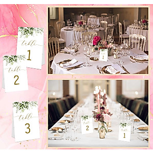 Muruseni Wedding Table Numbers 1-20, Green Leaves Wedding Decor, 4x6 Standing Sign Self-Standing Table Numbers for Bridal Showers, Baby Showers, Special Event, Reception & Decorations