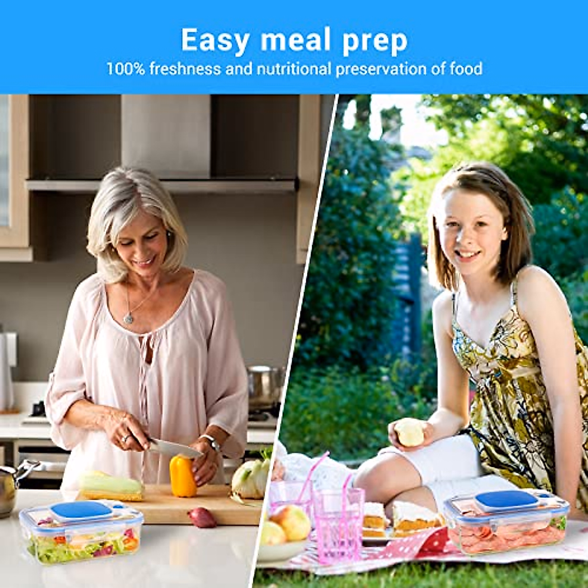 Vacuum Seal Containers Sets for Food Storage,BPA-Free, Various Sizes to Keep Food Fresher, 10oz/27oz/40oz, 6 Piece Set with Lids,3 Methods to Vacuum, Hand Pressure/Vacuum Hose(Diameter Is <1.41'')/Vacuum Pump, Good for INKBIRD VS01&VS03 Vacuum Sealer