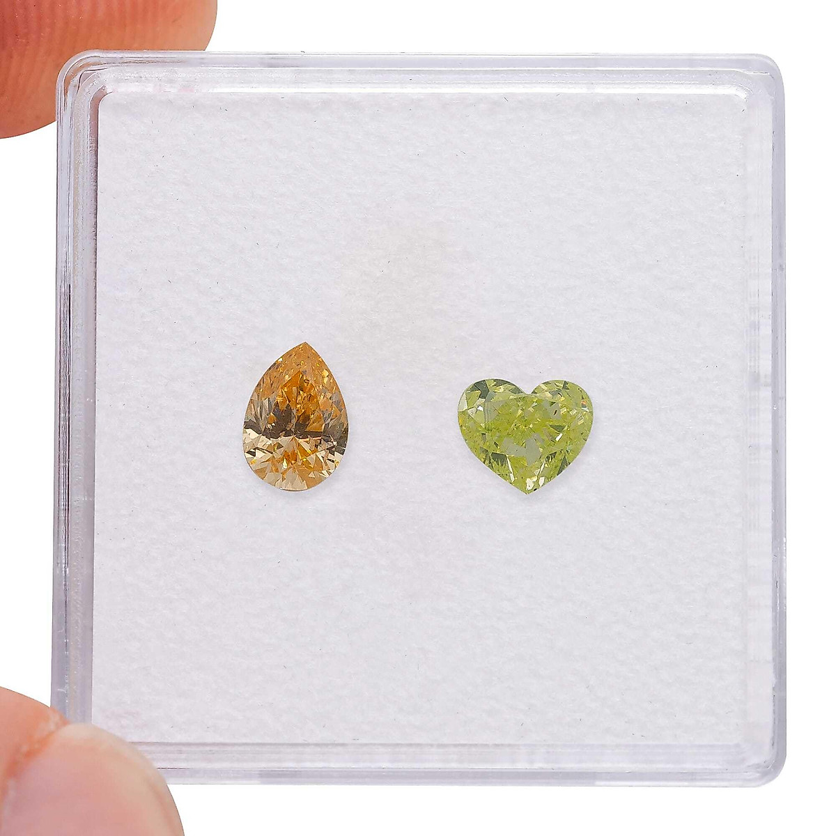 0.22 Tcw - 2 Natural Fancy Color Diamonds Orange Green Handmade Set Women For Her Lot Jewelry Box