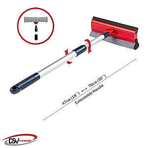 Squeegee for Window Cleaning with Long Handle, 2-in-1 Window Squeege for Home, Car Windshield, Mirror, Glass Cleaning with Extension Pole 18"-30"