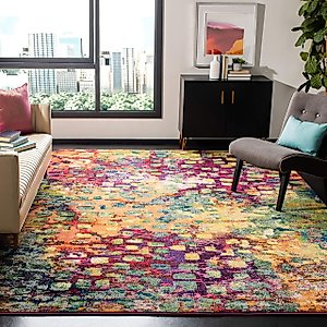 SAFAVIEH Monaco Collection Area Rug - 9' x 12', Pink & Multi, Boho Chic Abstract Watercolor Design, Non-Shedding & Easy Care, Ideal for High Traffic Areas in Living Room, Bedroom (MNC225D)